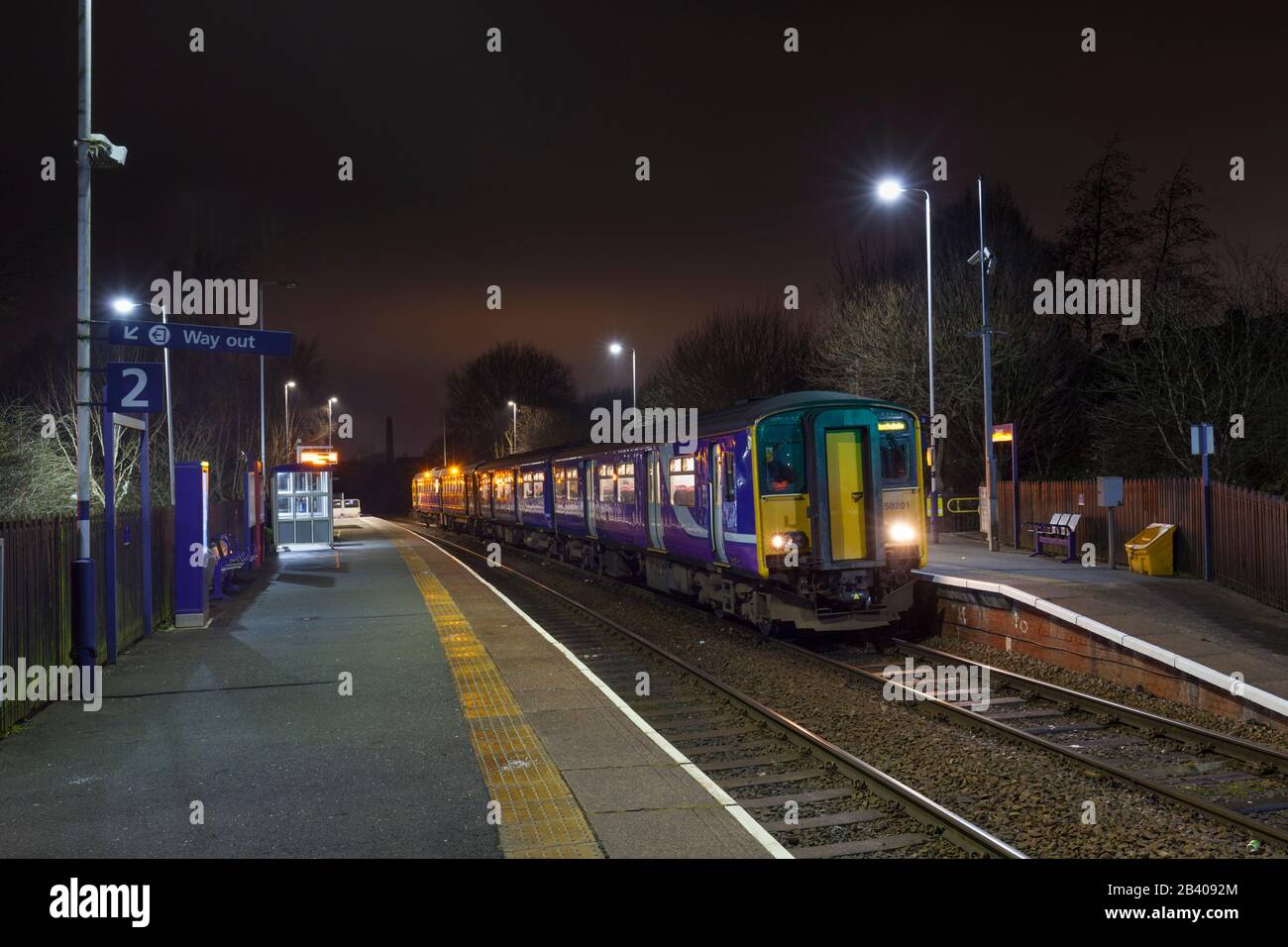Arriva Northern rail class 150 sprinter train 150201 (+ a class 142 pacer) calling at the ...