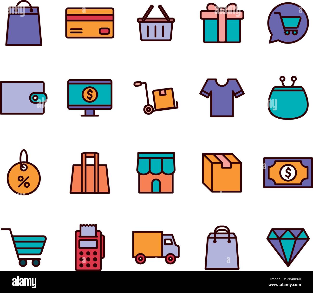 shopping line and fill style icon set vector design Stock Vector Image ...