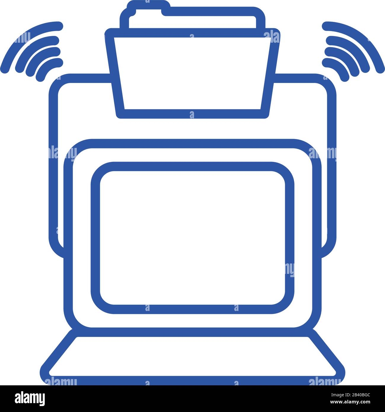 File and laptop line style icon design, Document data archive storage organize business office ...