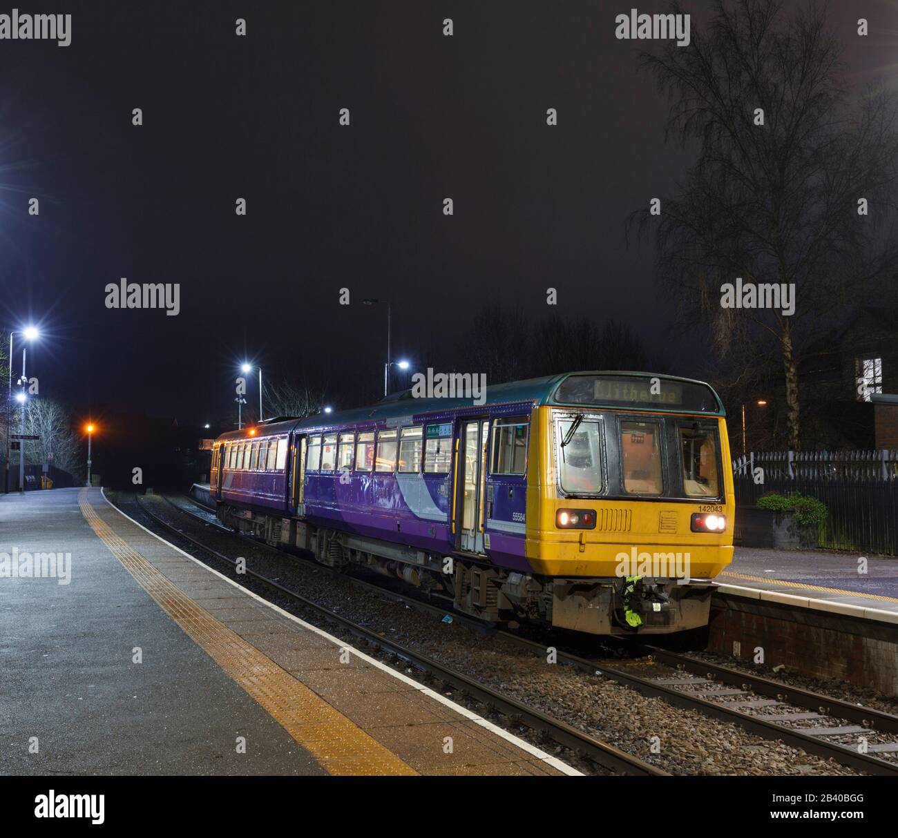 Northern rail class 142 pacer train 142043 at Darwen railway station working solo on the last ...