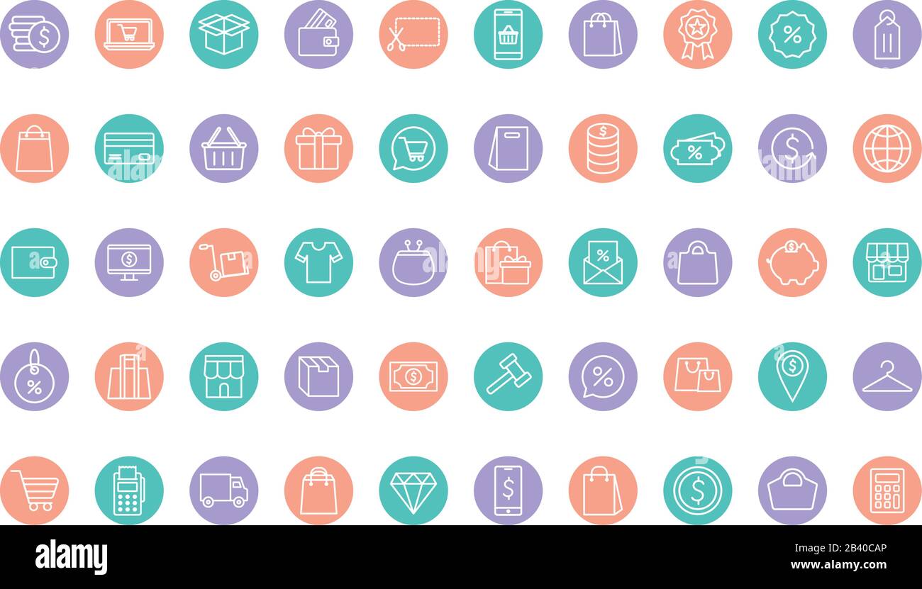 shopping line and block style icon set vector design Stock Vector Image ...