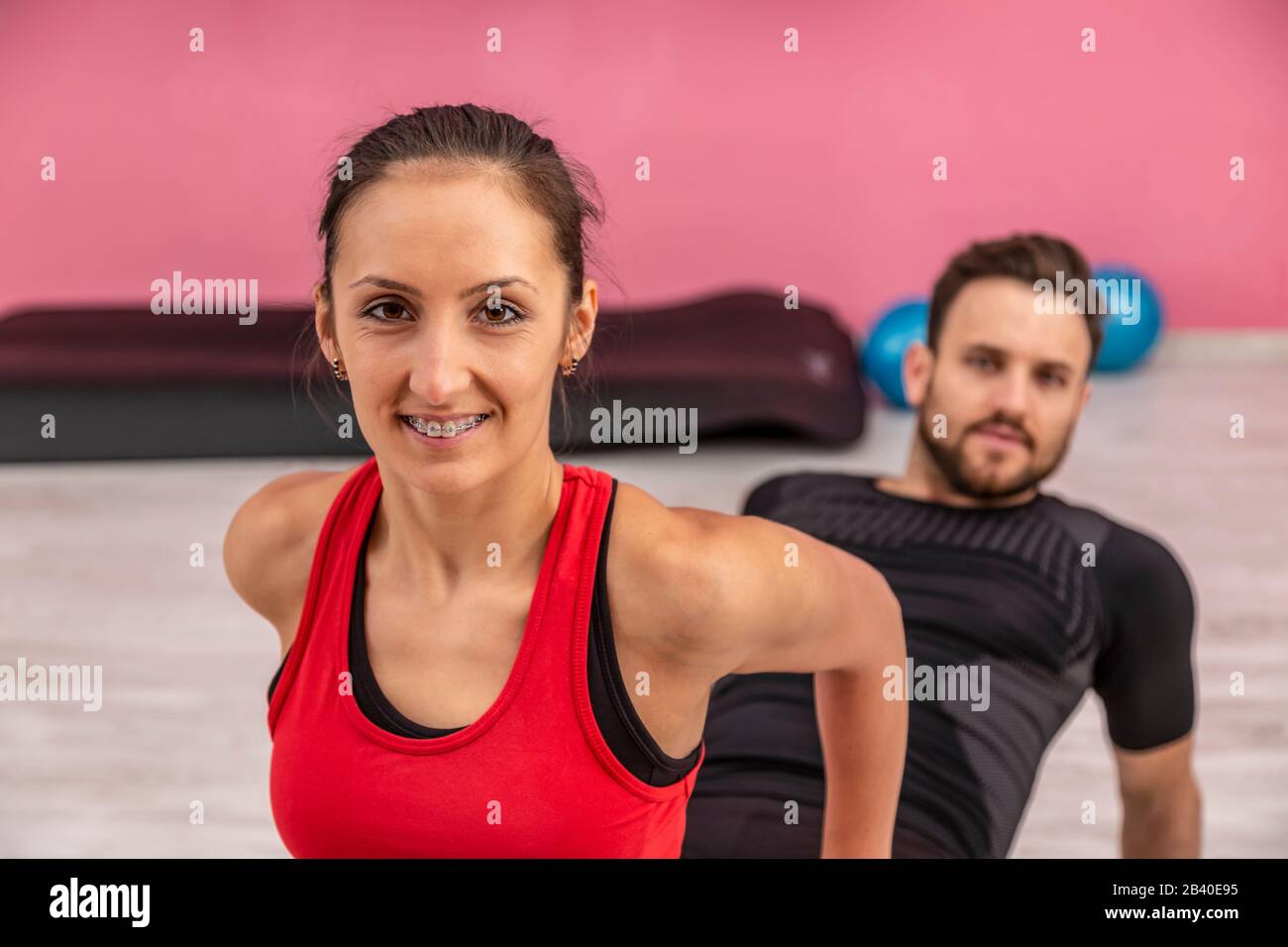 Portrait couple doing physical exercise hi-res stock photography and ...