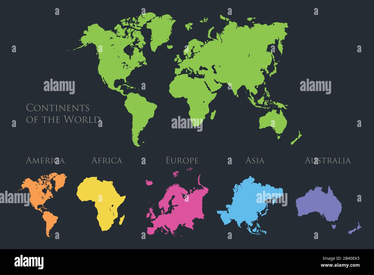 World continents map, America, Europe, Africa, Asia, Australia ...