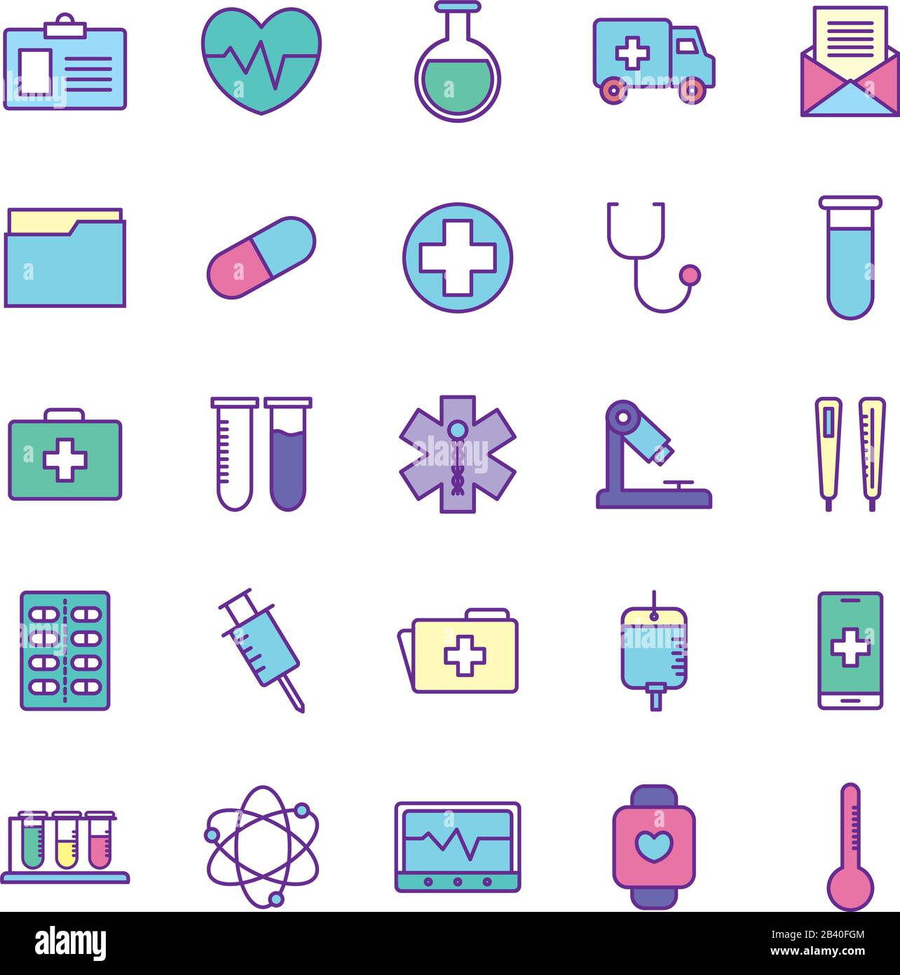 medical line and fill style icon set vector design Stock Vector Image ...