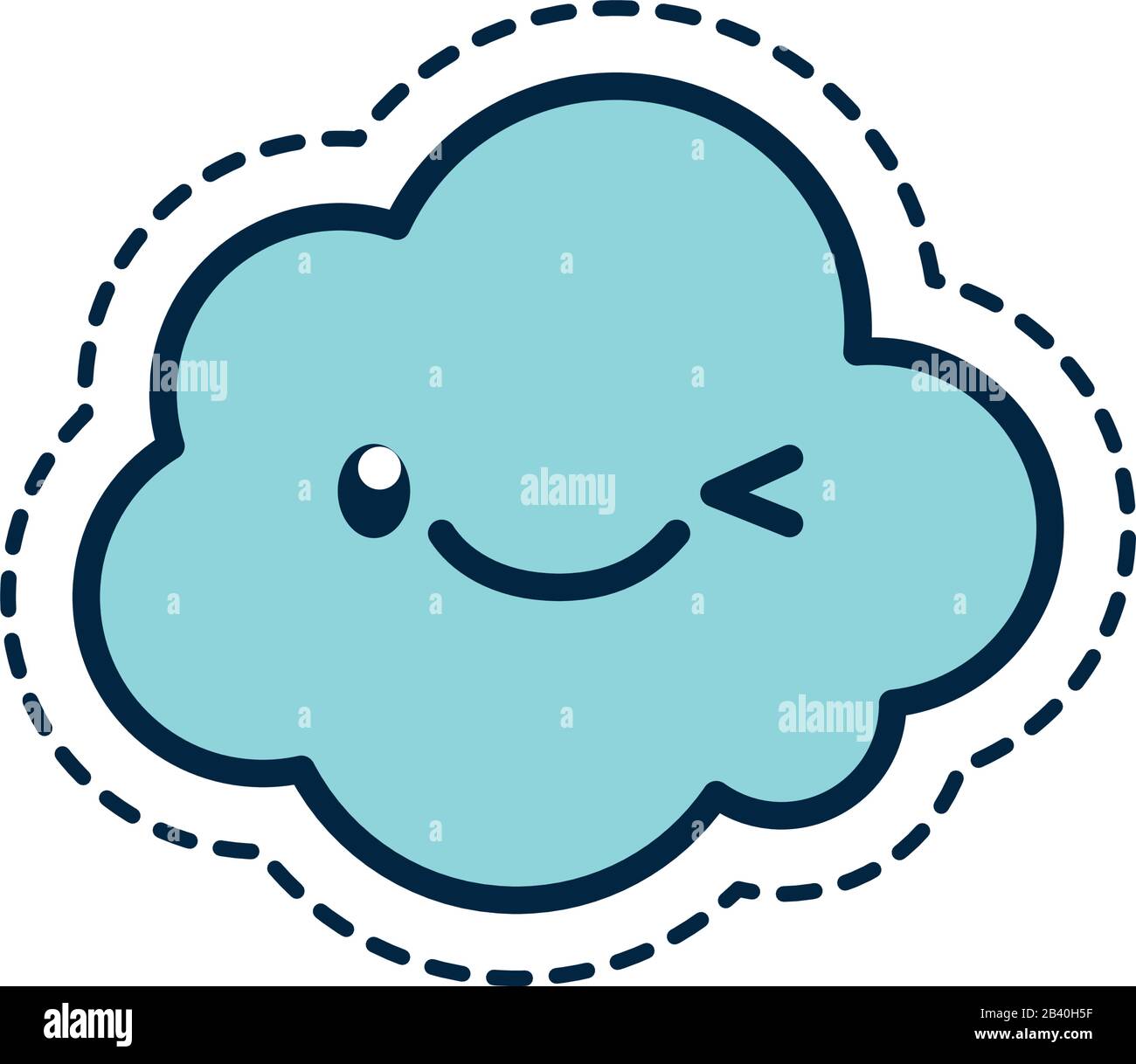 cloud cartoon line fill style icon design, Kawaii expression cute ...