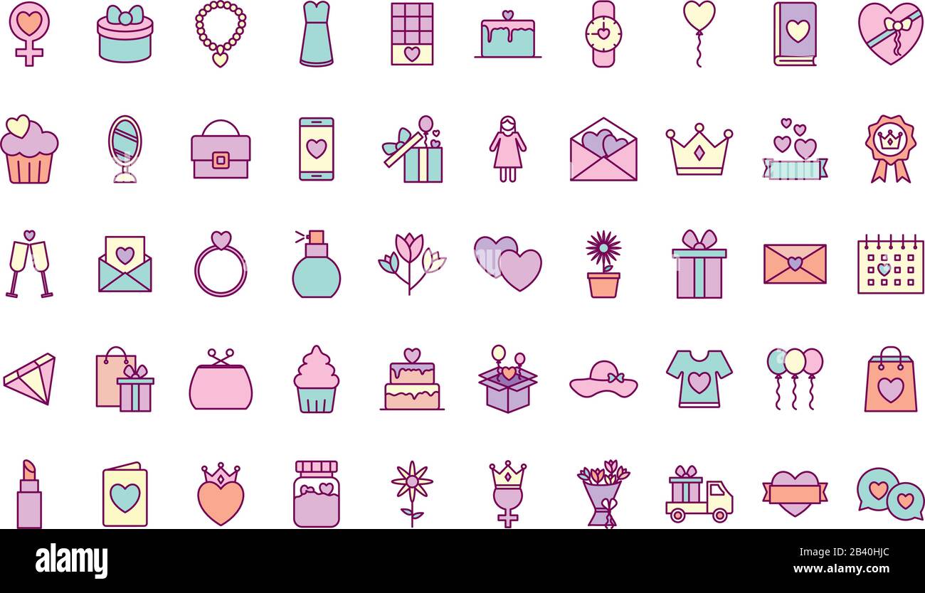 happy mothers day line and fill style icon set vector design Stock ...