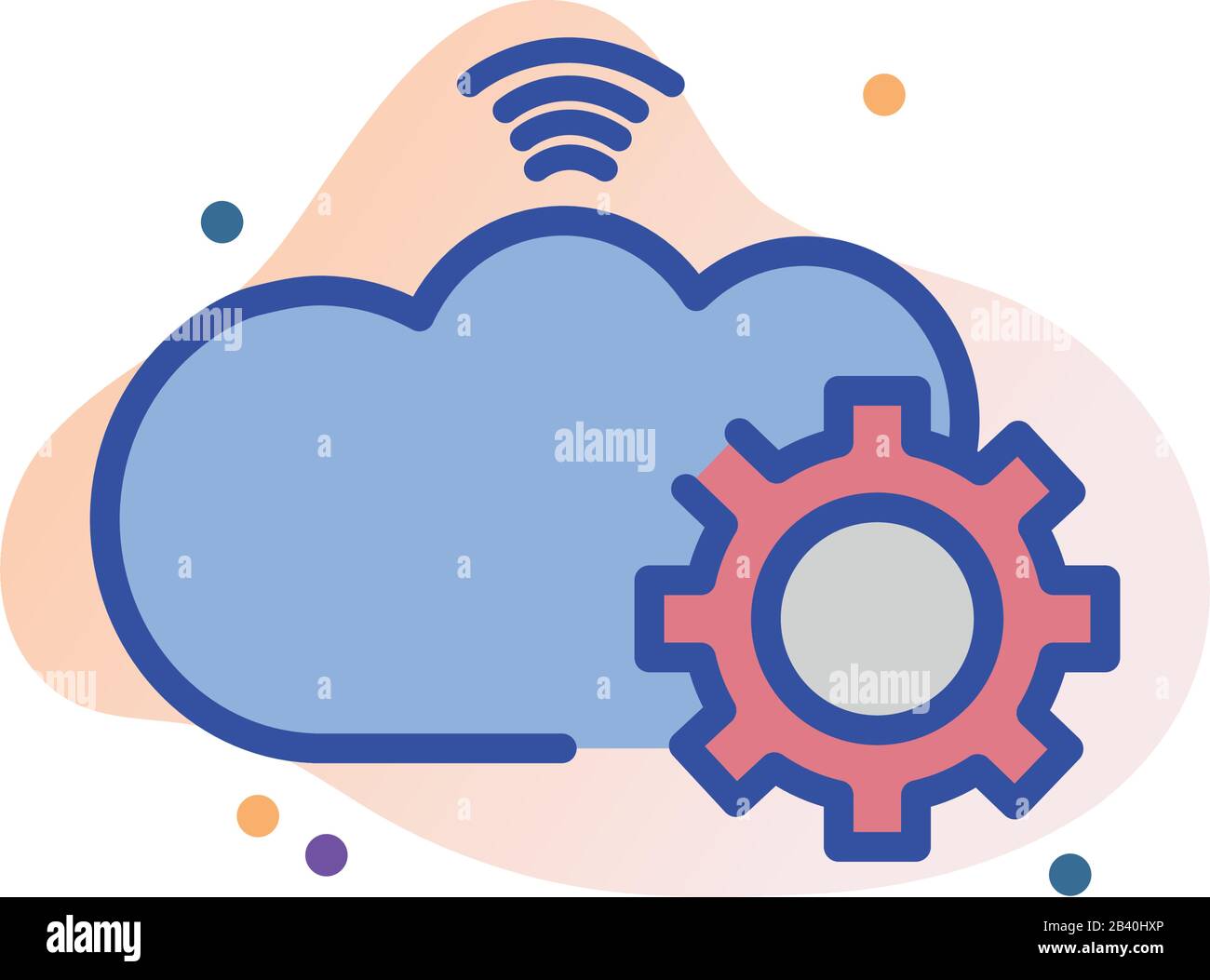 Cloud Computing With Gear Line Fill Block Style Icon Design