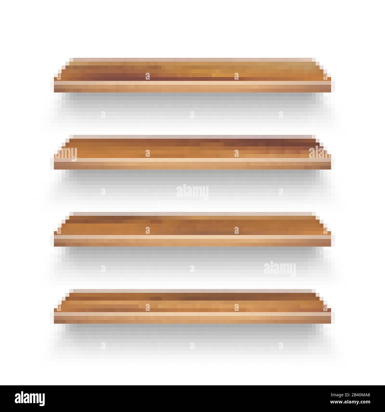 Realistic empty wooden store shelves set. Product shelf with wood ...