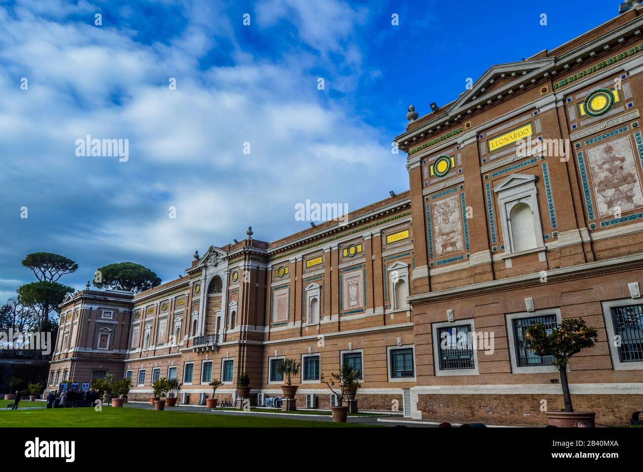 Outside pause area and garden of Vatican city museums in Italy Europe ...