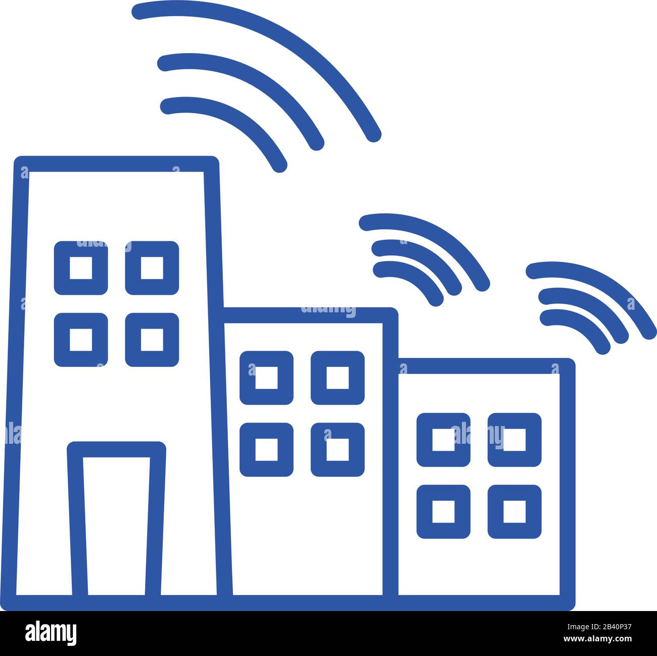 Wifi and buildings line style icon design, Internet technology communication connection network ...