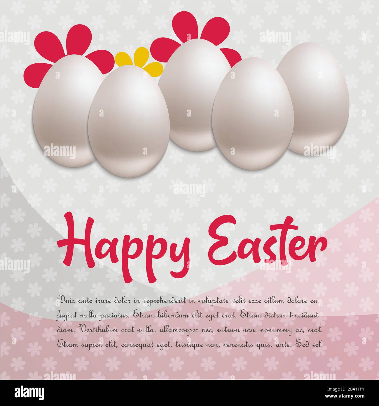 Happy Easter greeting card, egg realistic on congratulations, flowers ...