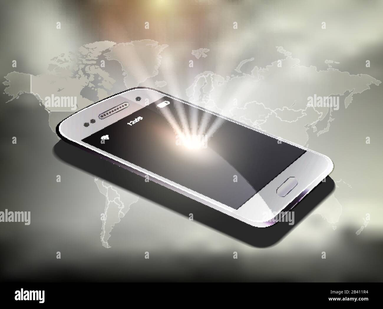 Mobile phone glow realistic world map vector separate states background ...