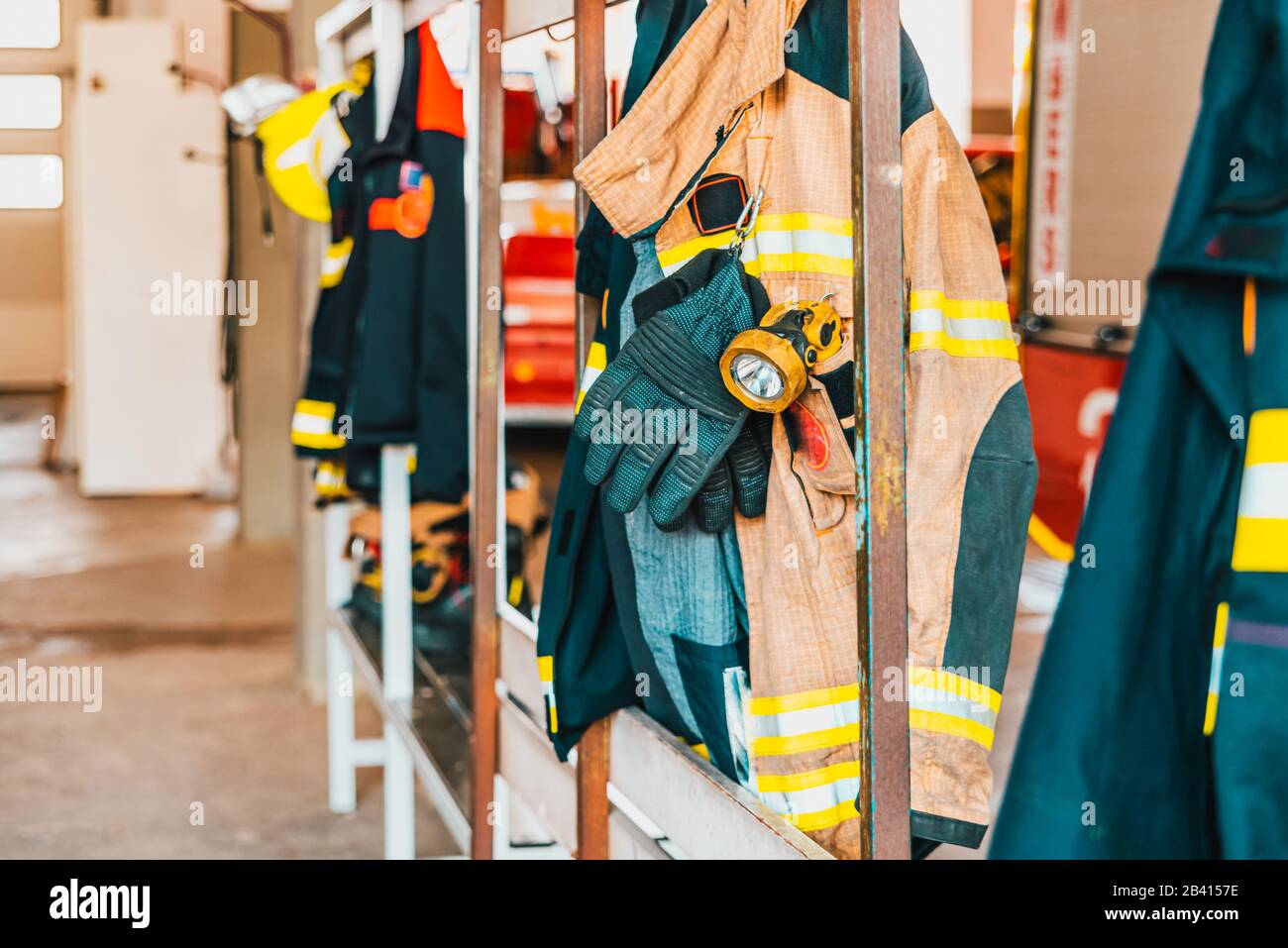 Fire retardant clothing worn by firefighters in case of emergency Stock ...