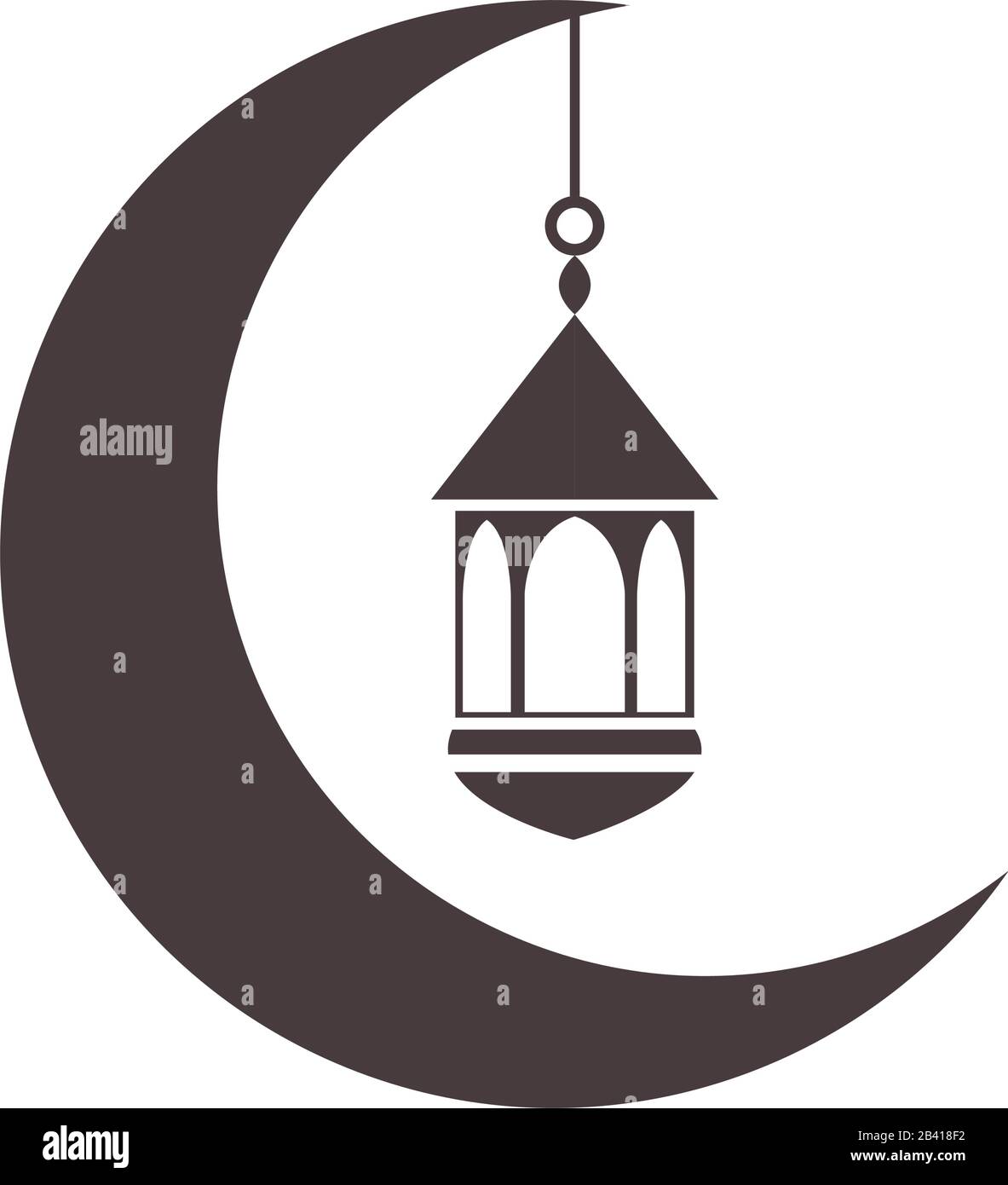 half moon with lantern ramadan arabic islamic celebration vector ...