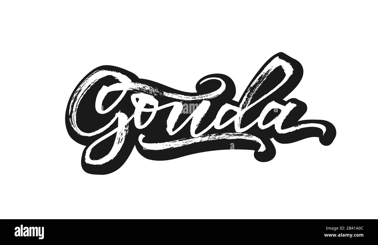 Gouda. Vector organic food calligraphy. Vintage lettering design Stock ...