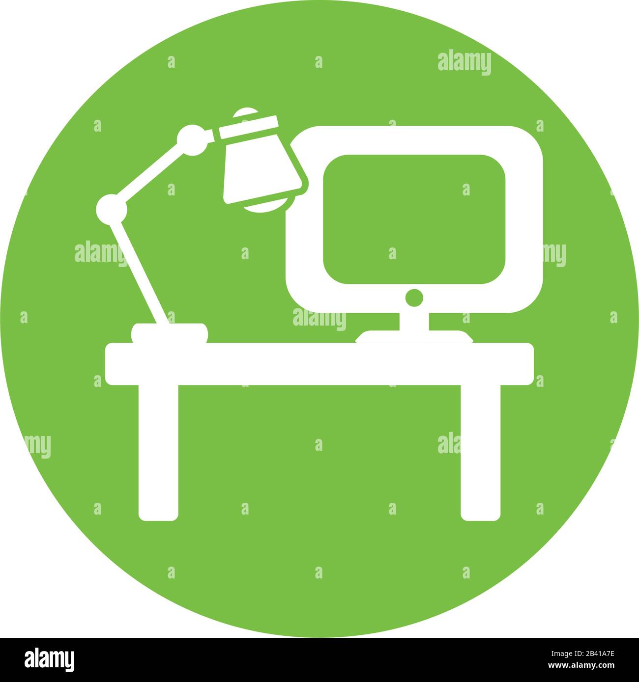 Computer and lamp over table silhouette block style icon design ...