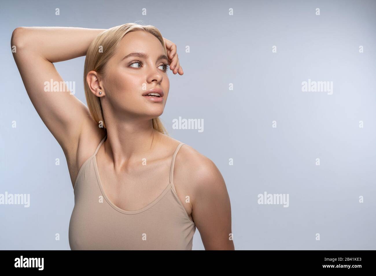 Beautiful calm girl with a dreamy look Stock Photo - Alamy