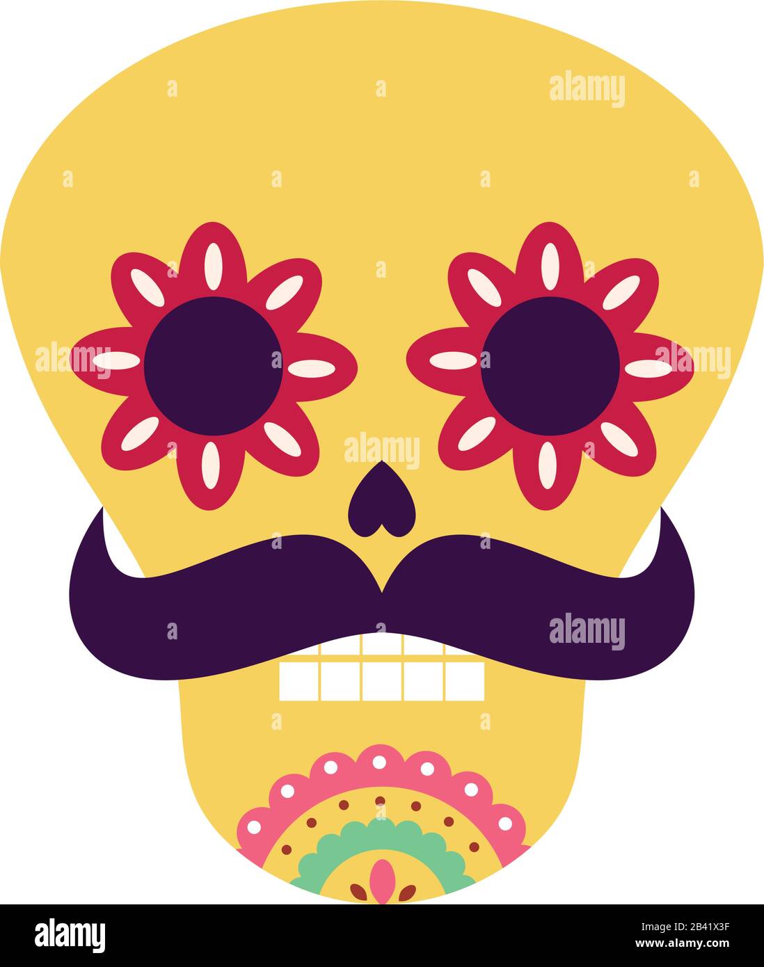 Mexican skull with mustache flat style icon design, Mexico culture ...