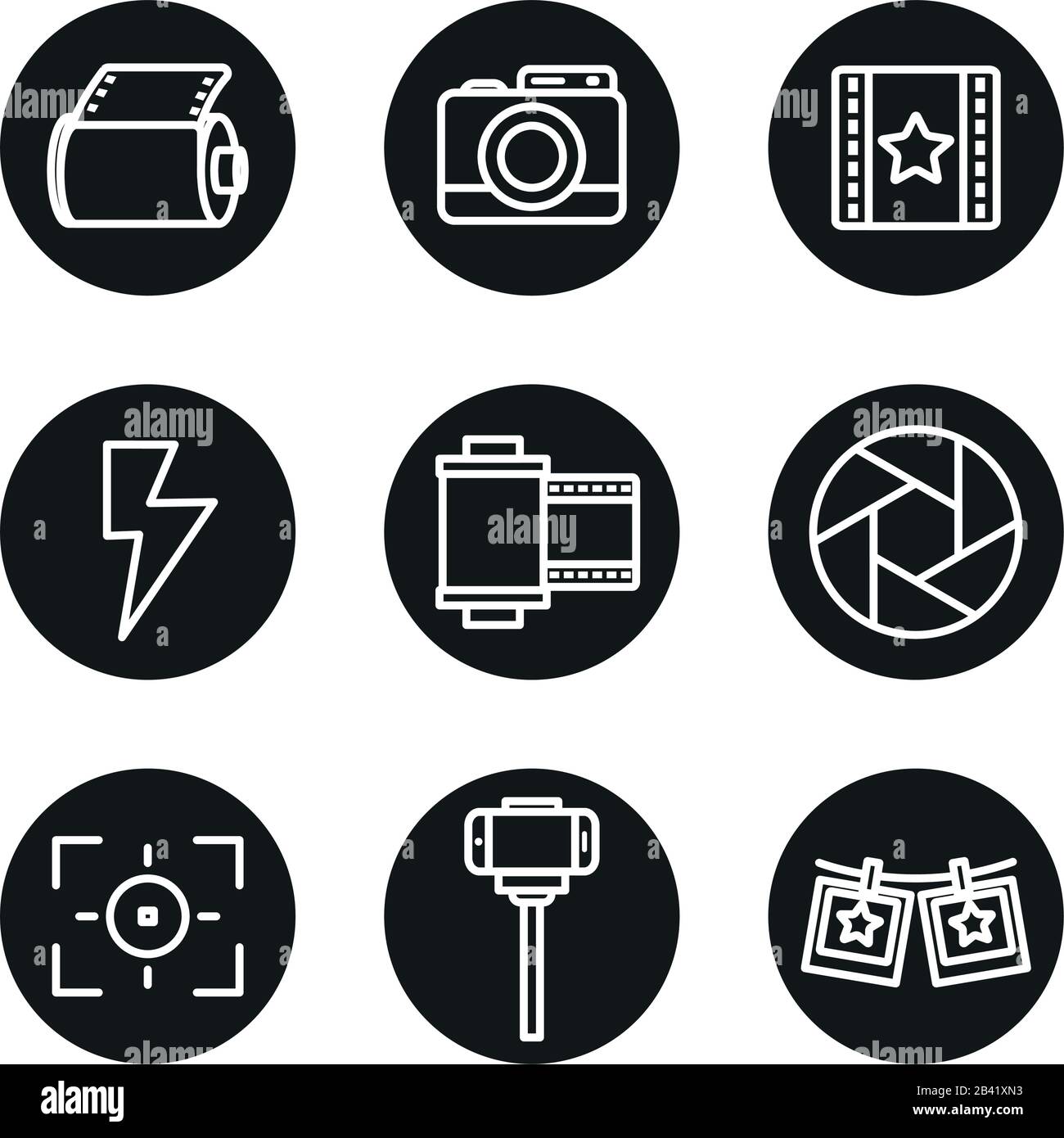 line block style icon set design, photography technology equipment ...