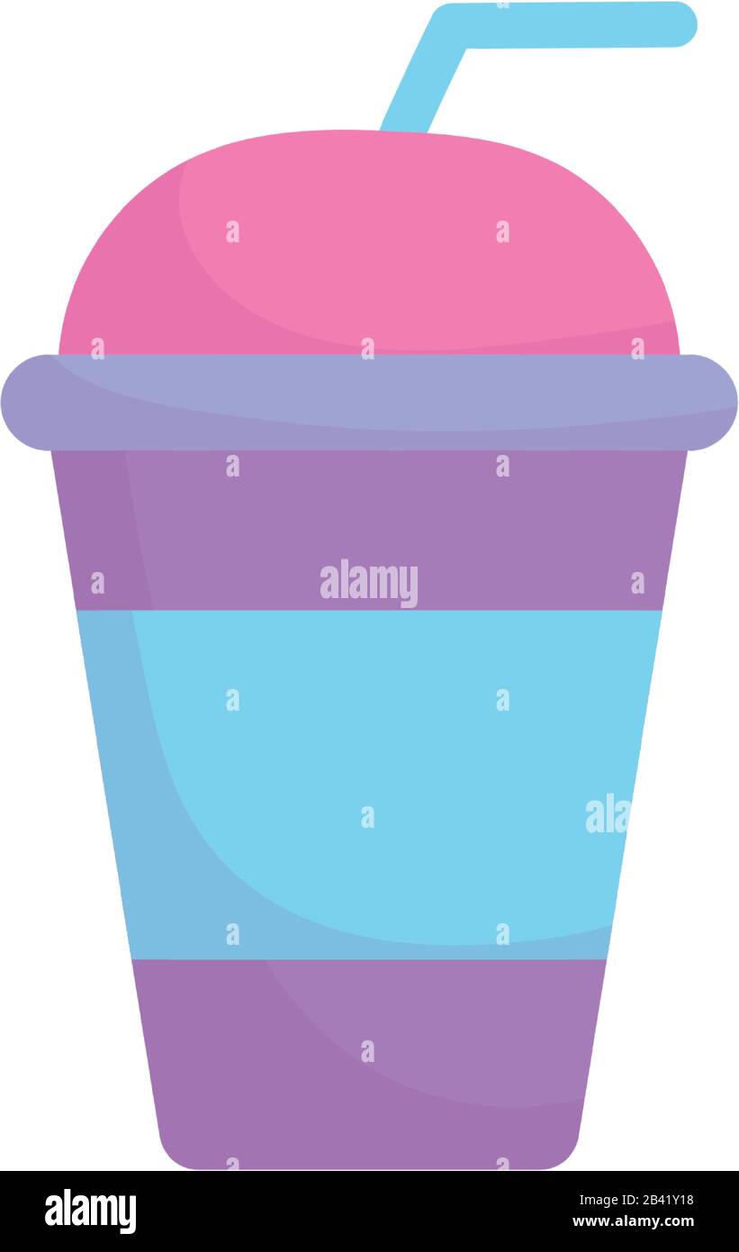 plastic cup and straw drink cartoon icon style design vector ...