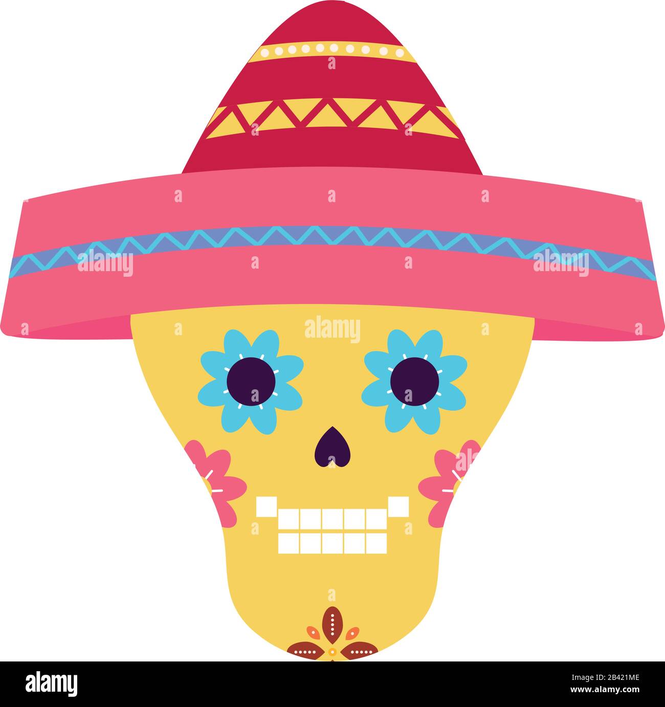 Mexican skull with hat flat style icon design, Mexico culture tourism ...