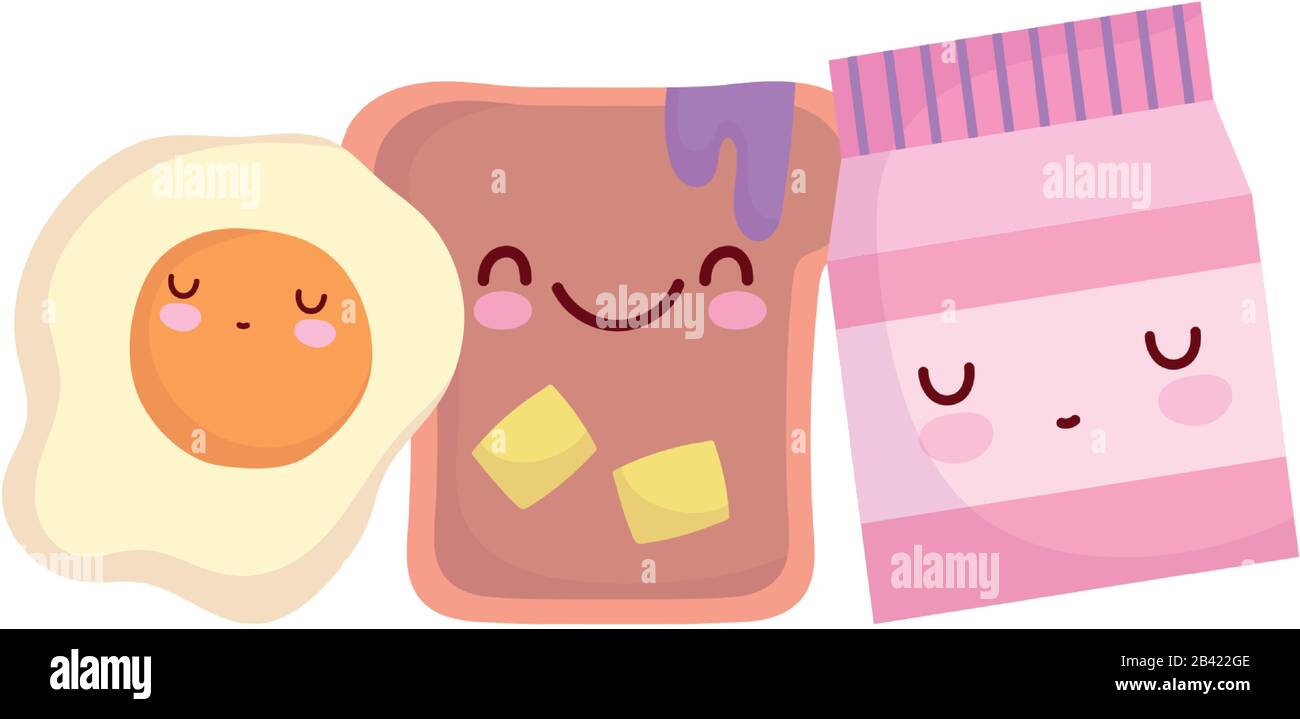 fried egg bread package menu character cartoon food cute vector ...