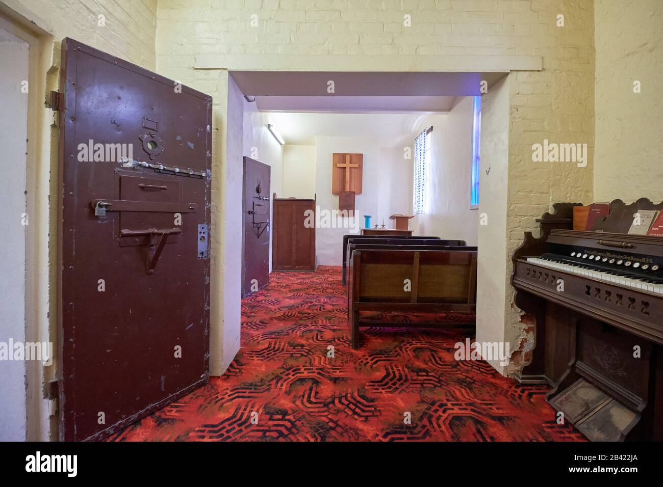 A couple of jail cells that have been converted to a small christian ...