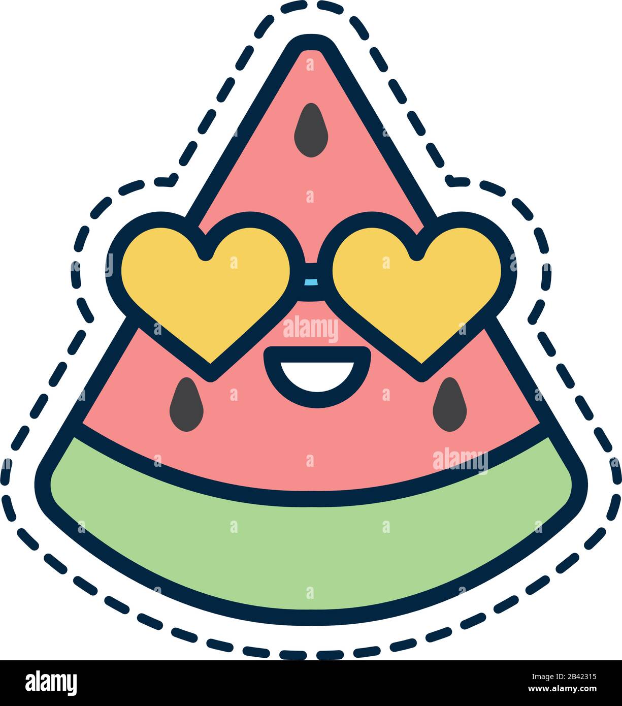 watermelon with hearts glasses cartoon line fill style icon design ...