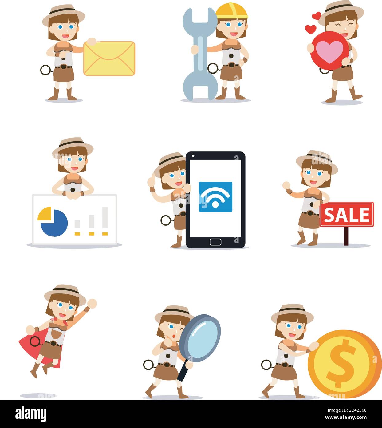 Set character of women as pull string cowboy with rope lasso Stock ...