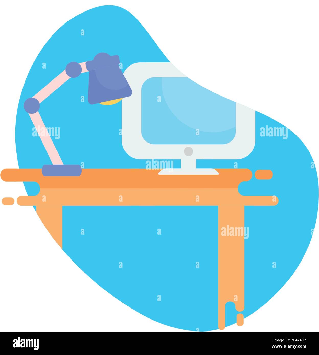 Computer and lamp over table flat block style icon design, Digital ...