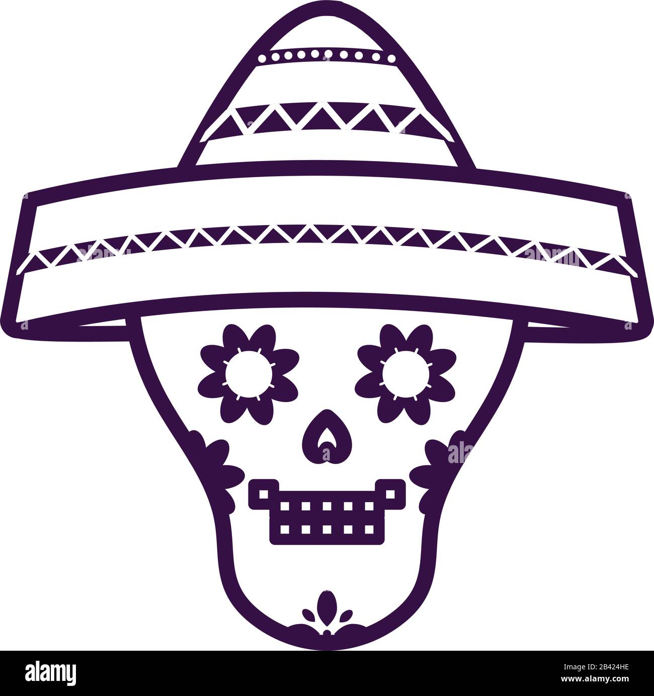 Mexican skull with hat line style icon design, Mexico culture tourism ...