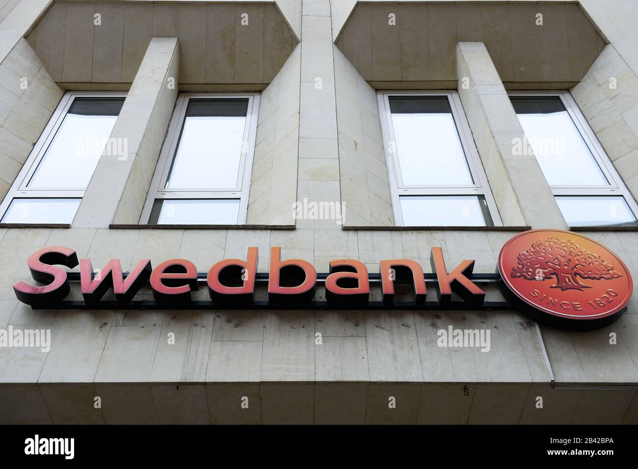 A view of Swedbank branch logo in Riga Stock Photo - Alamy