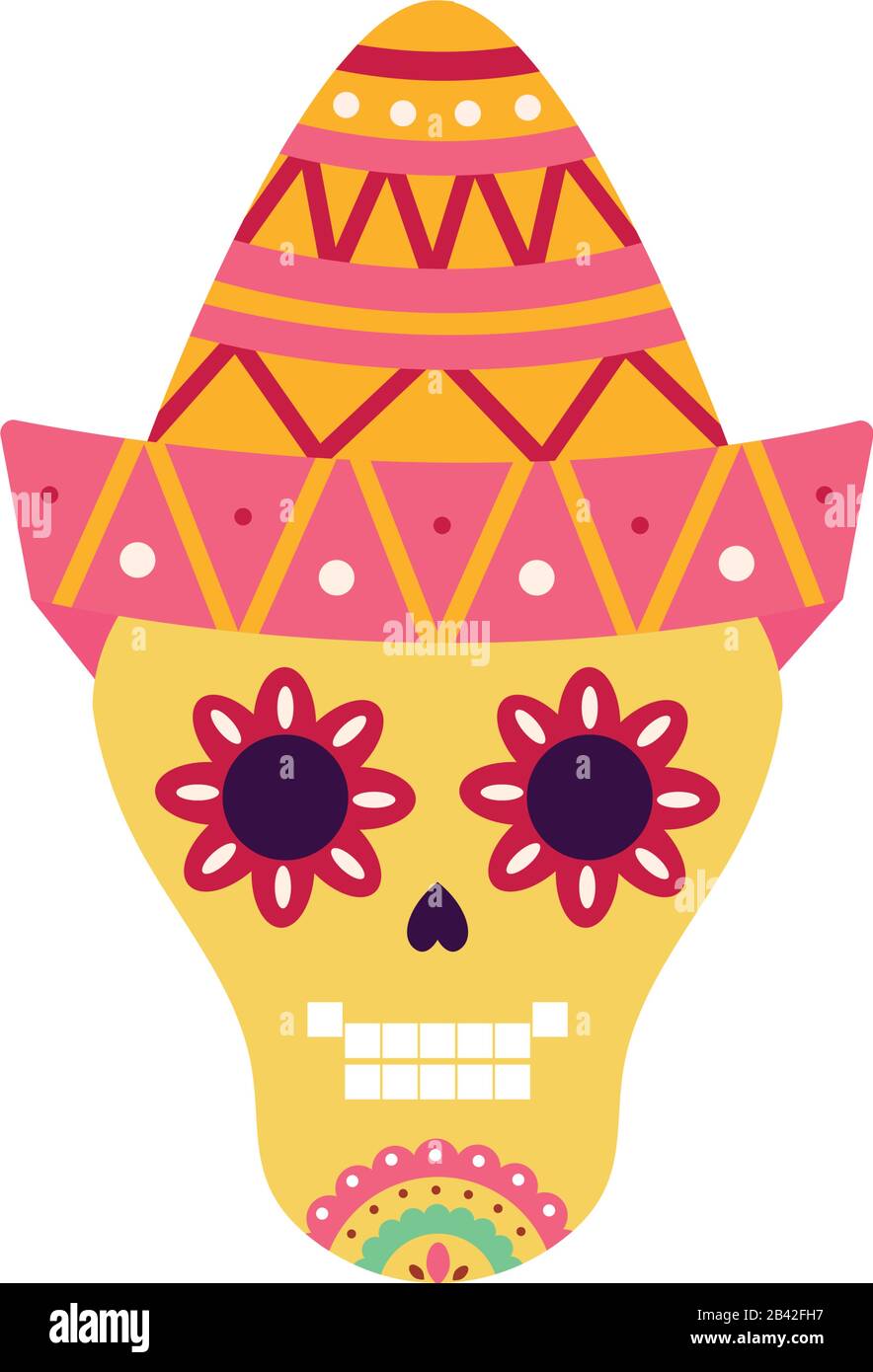 Mexican skull with hat flat style icon design, Mexico culture tourism ...