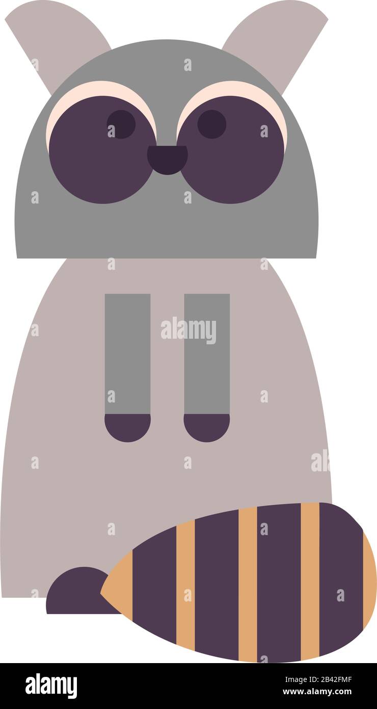 Cute raccoon cartoon fill style icon design, Animal zoo life nature ...