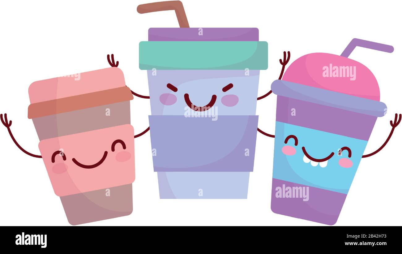 disposable paper cups coffee menu character cartoon food cute vector ...