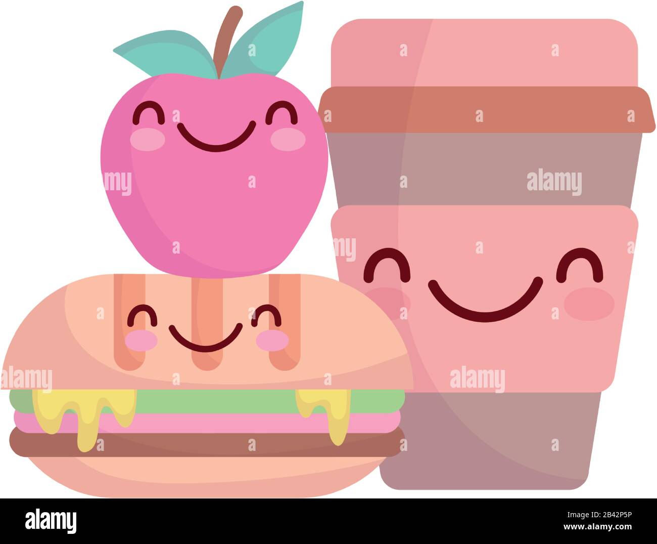sandwich apple and disposable cup menu character cartoon food cute ...