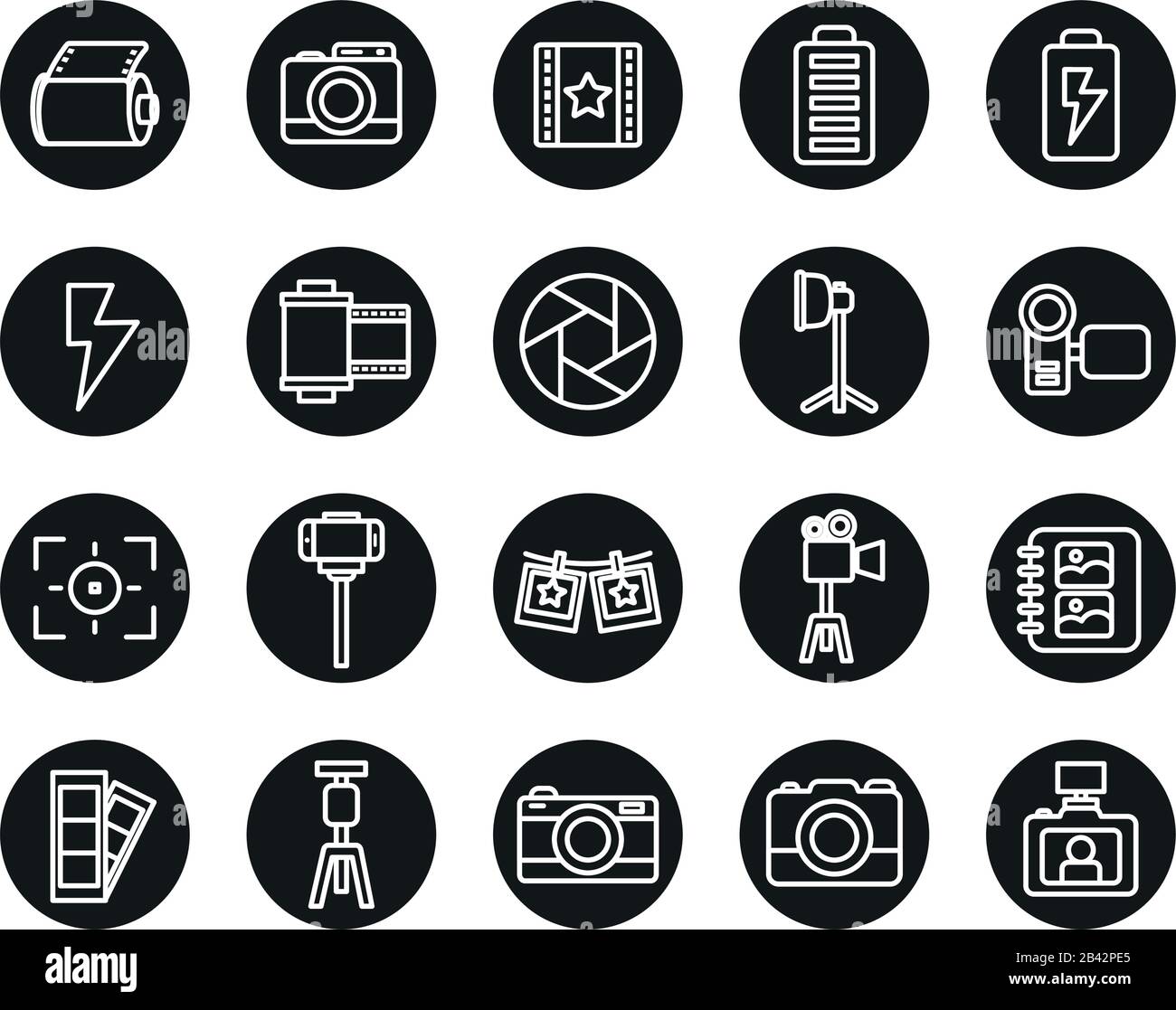 line block style icon set design, photography technology equipment ...