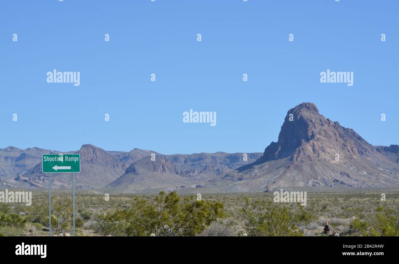 Shooting Range Sign along U.S. Route 66 in Mohave County, Arizona USA ...