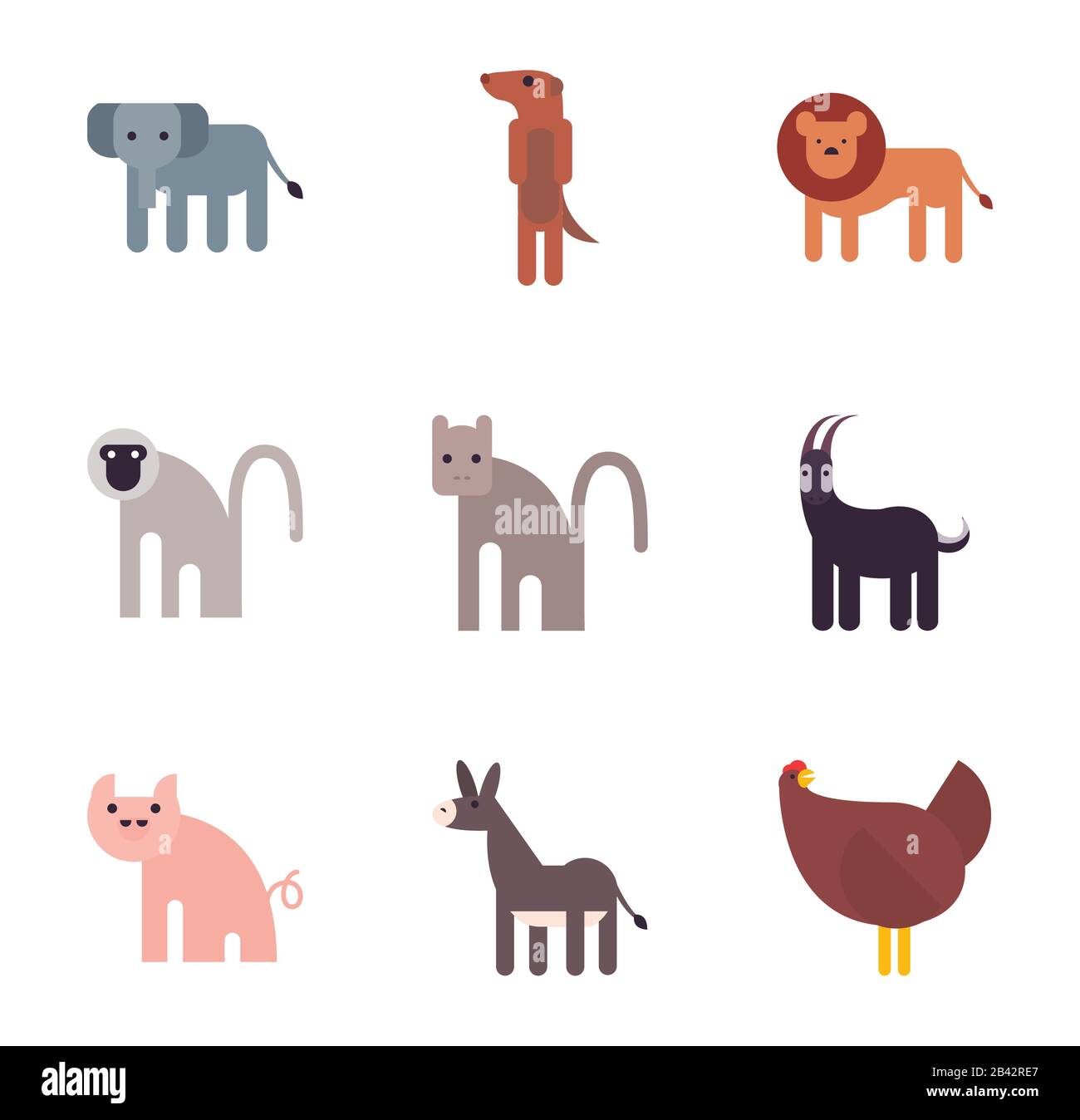 Cute animals cartoons fill style icon set design, zoo life nature ...