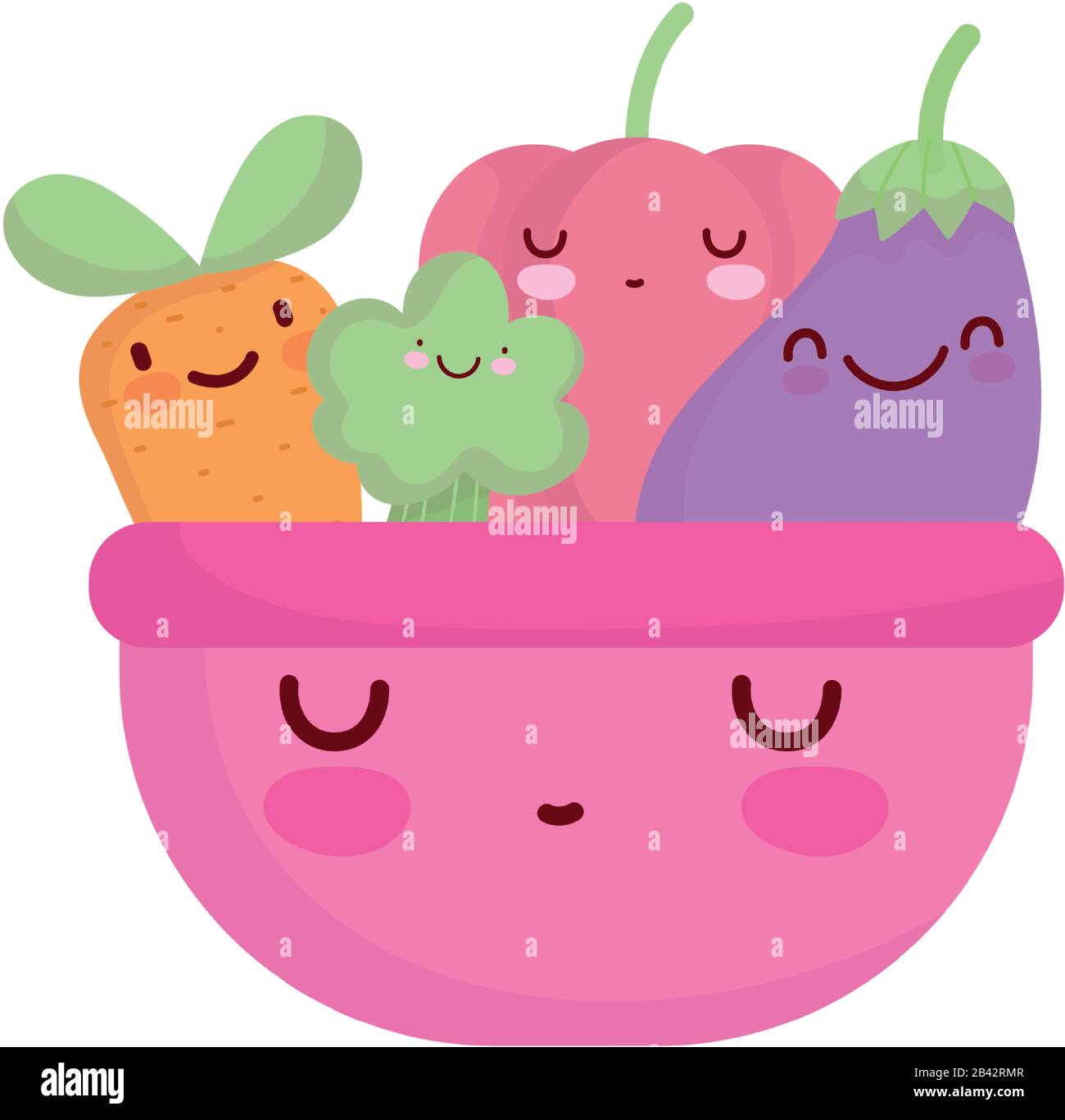 pink bowl with vegetables menu character cartoon food cute vector ...