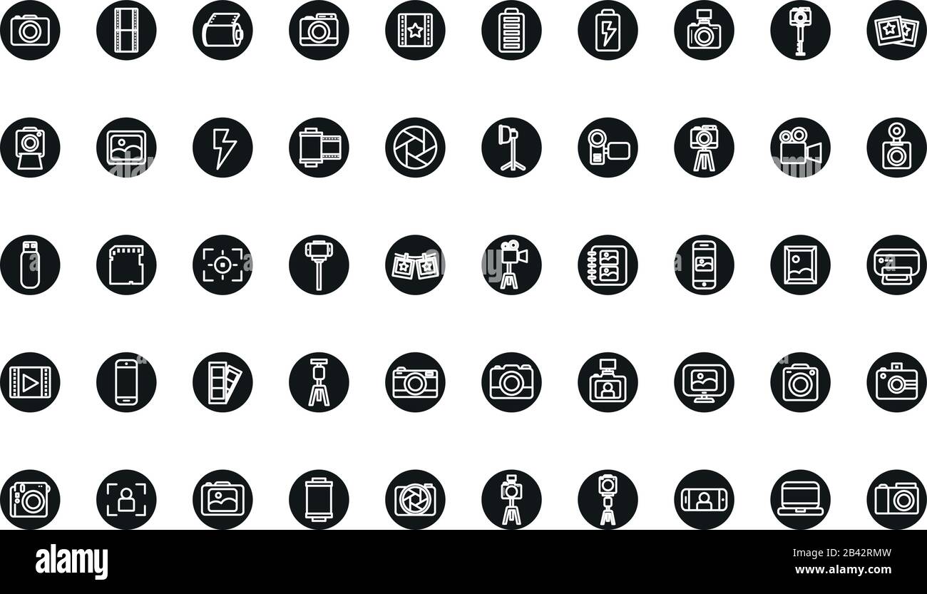 line block style icon set design, photography technology equipment ...