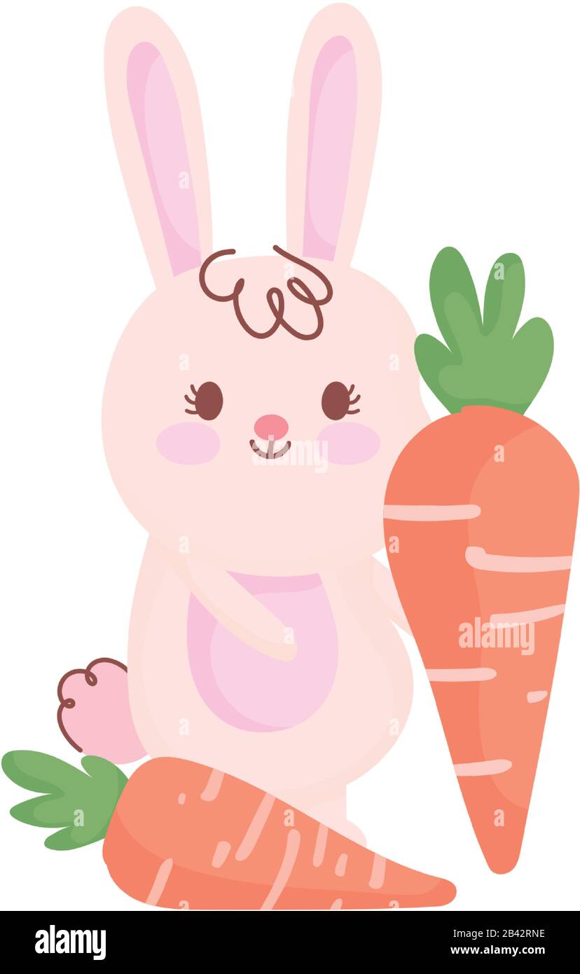 happy easter rabbit with carrots cartoon character vector illustration ...
