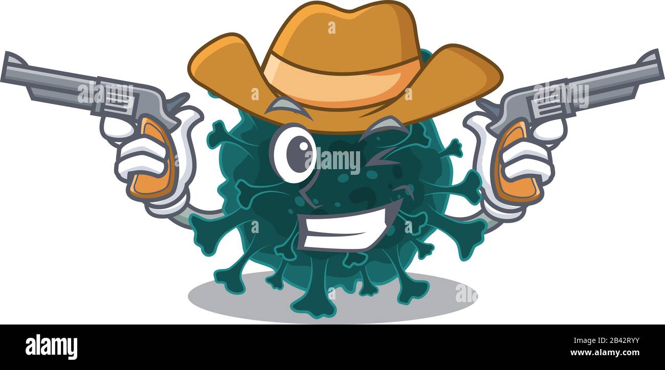 Funny coronavirus COVID 19 as a cowboy cartoon character holding guns ...