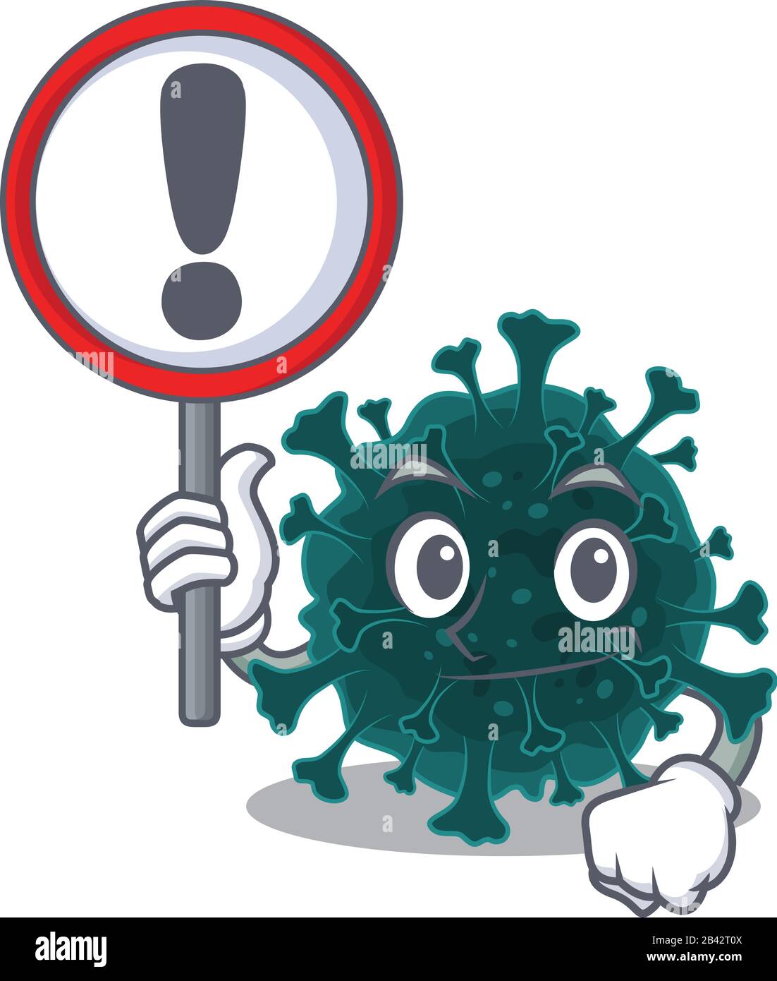 Cheerful cartoon style of coronavirus COVID 19 holding a sign Stock ...