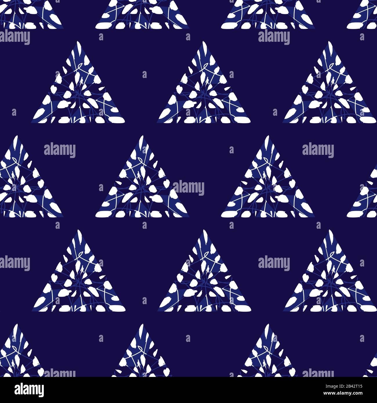 Vector blue shibori monochrome triangles seamless pattern. Suitable for ...