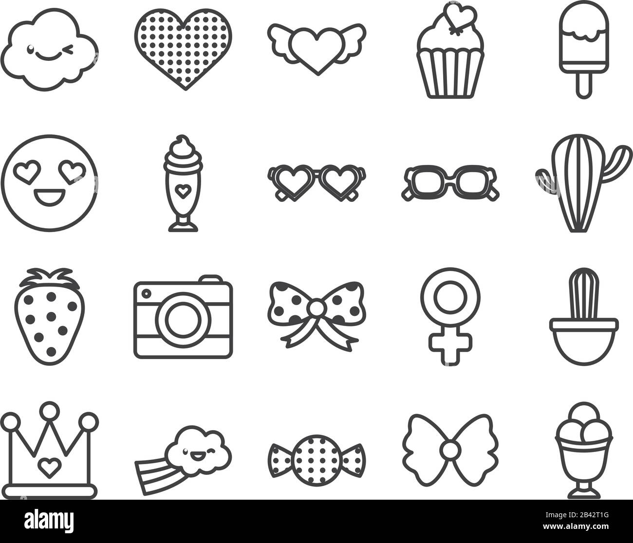 cute elements line style icon set design, Kawaii expression character ...