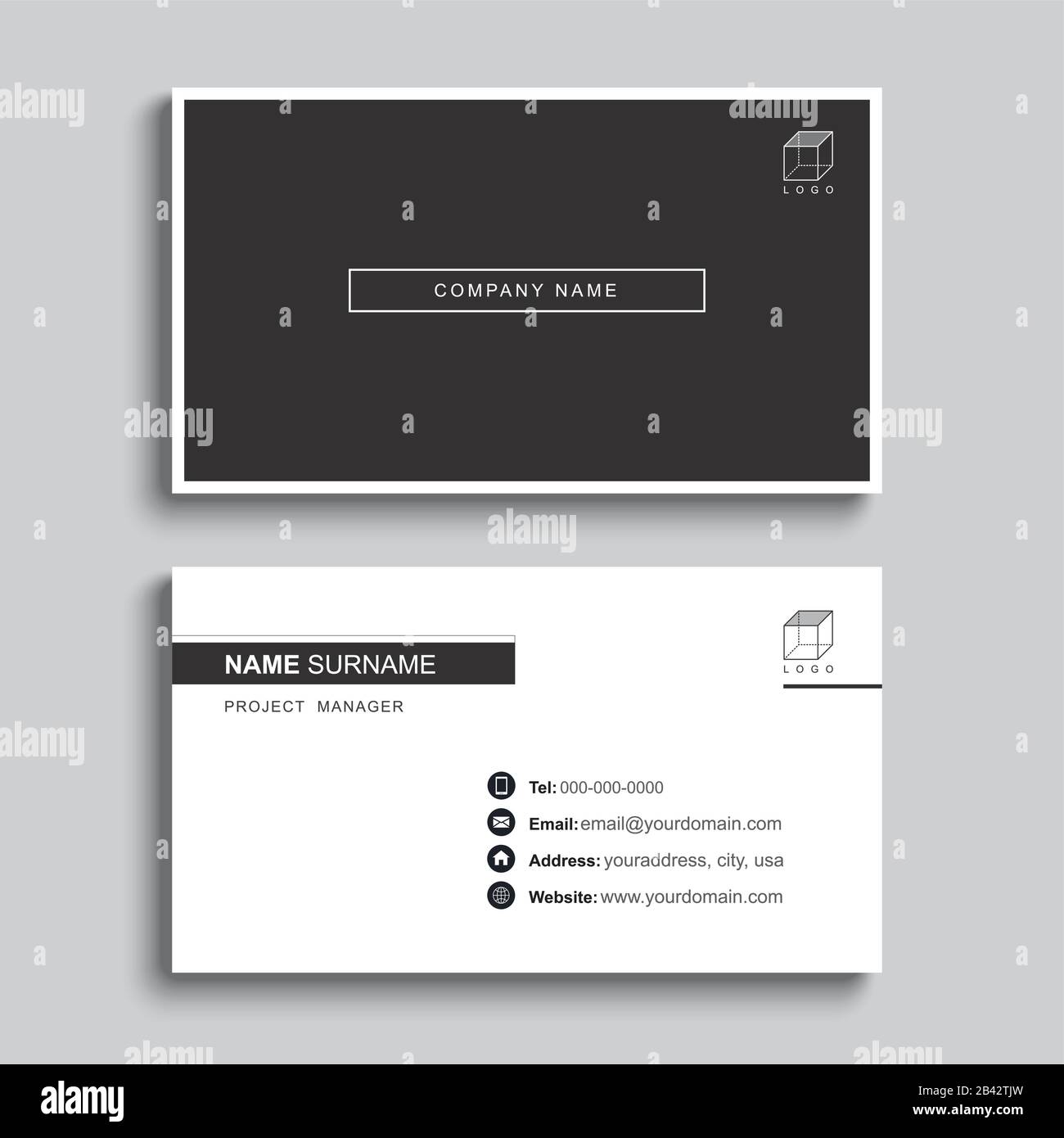 Minimal business card print template design. Black color and simple ...