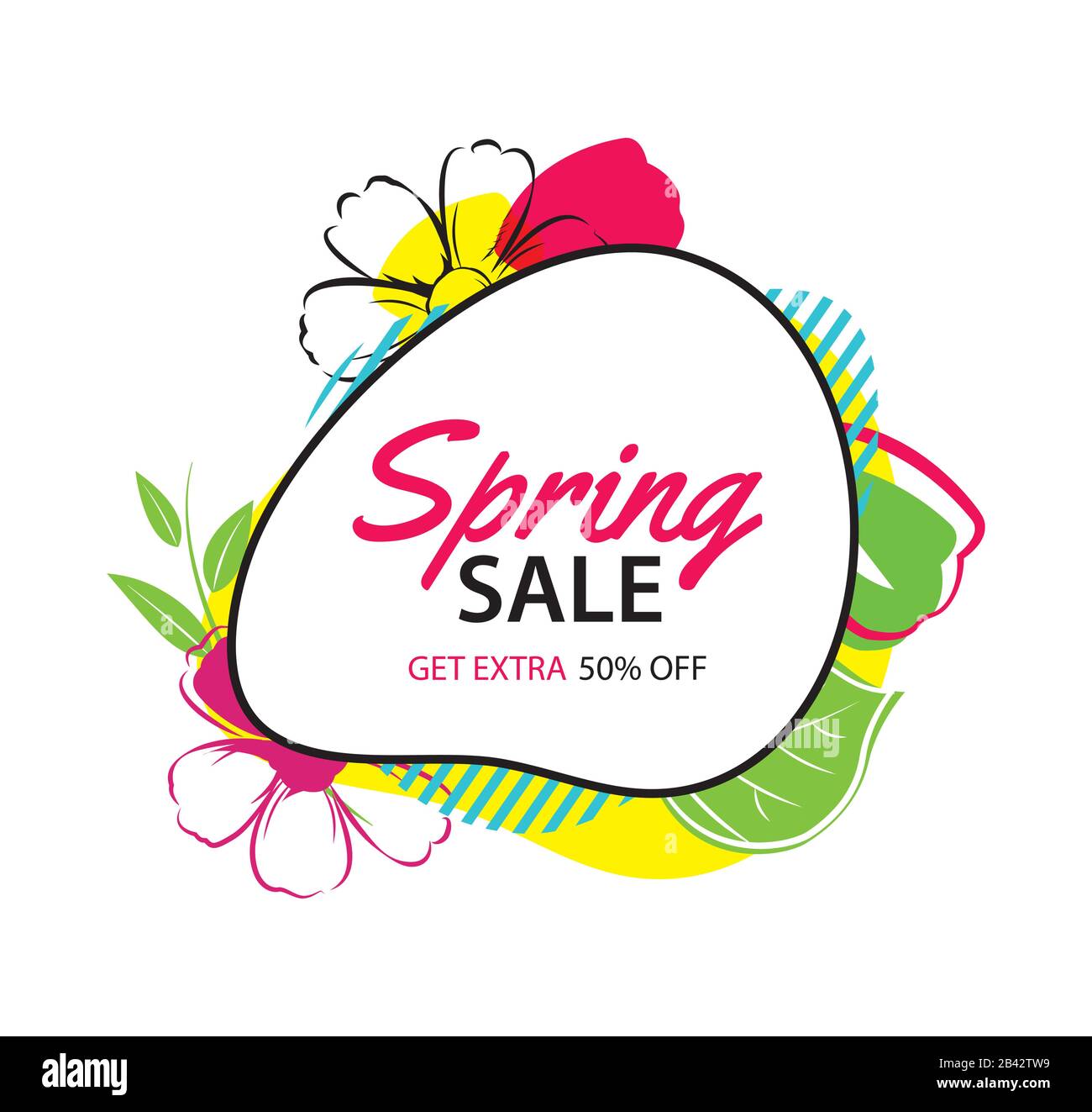 Spring sale poster template with colorful flower background.Can be use ...