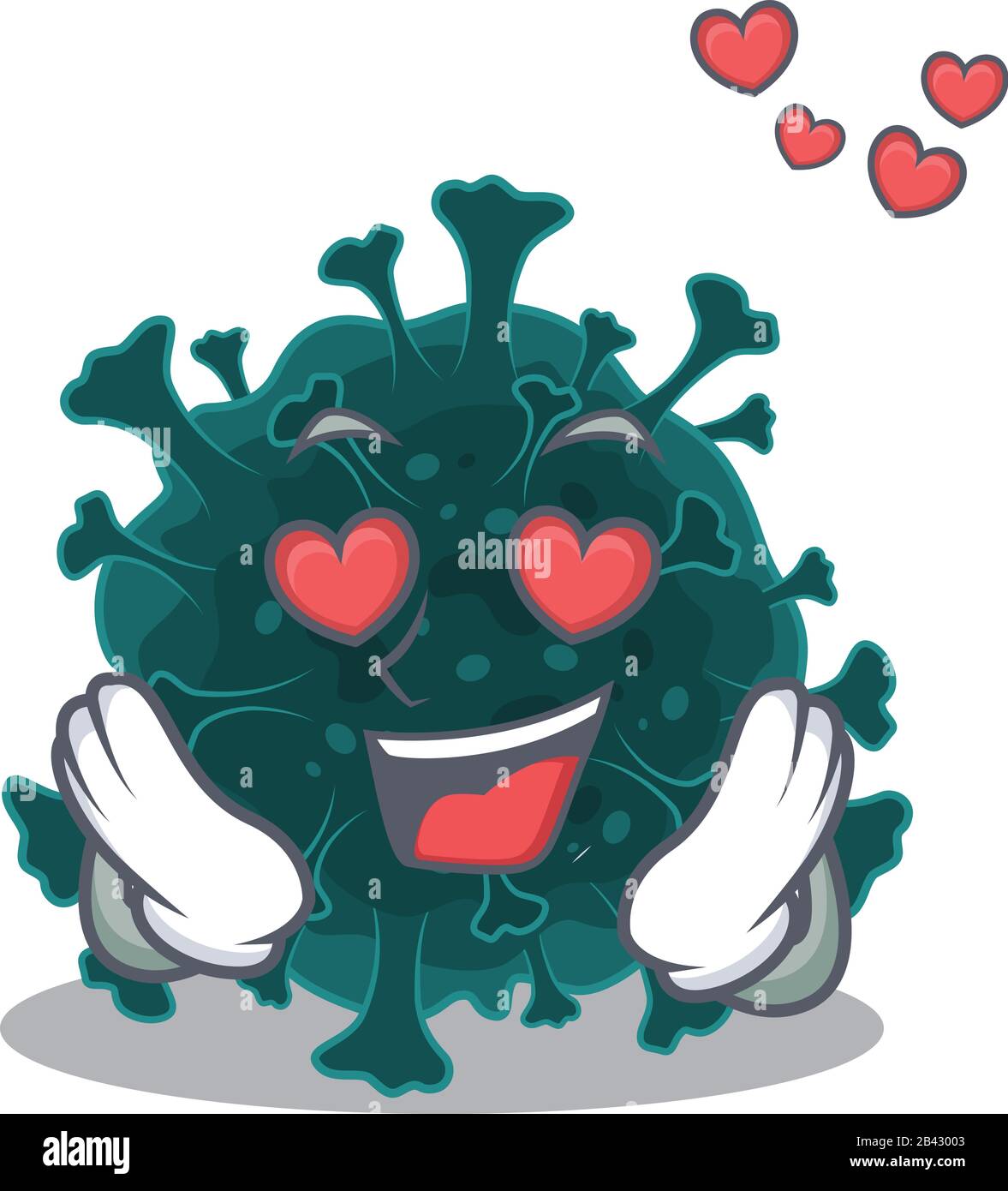 cute coronavirus COVID 19 cartoon character showing a falling in love ...