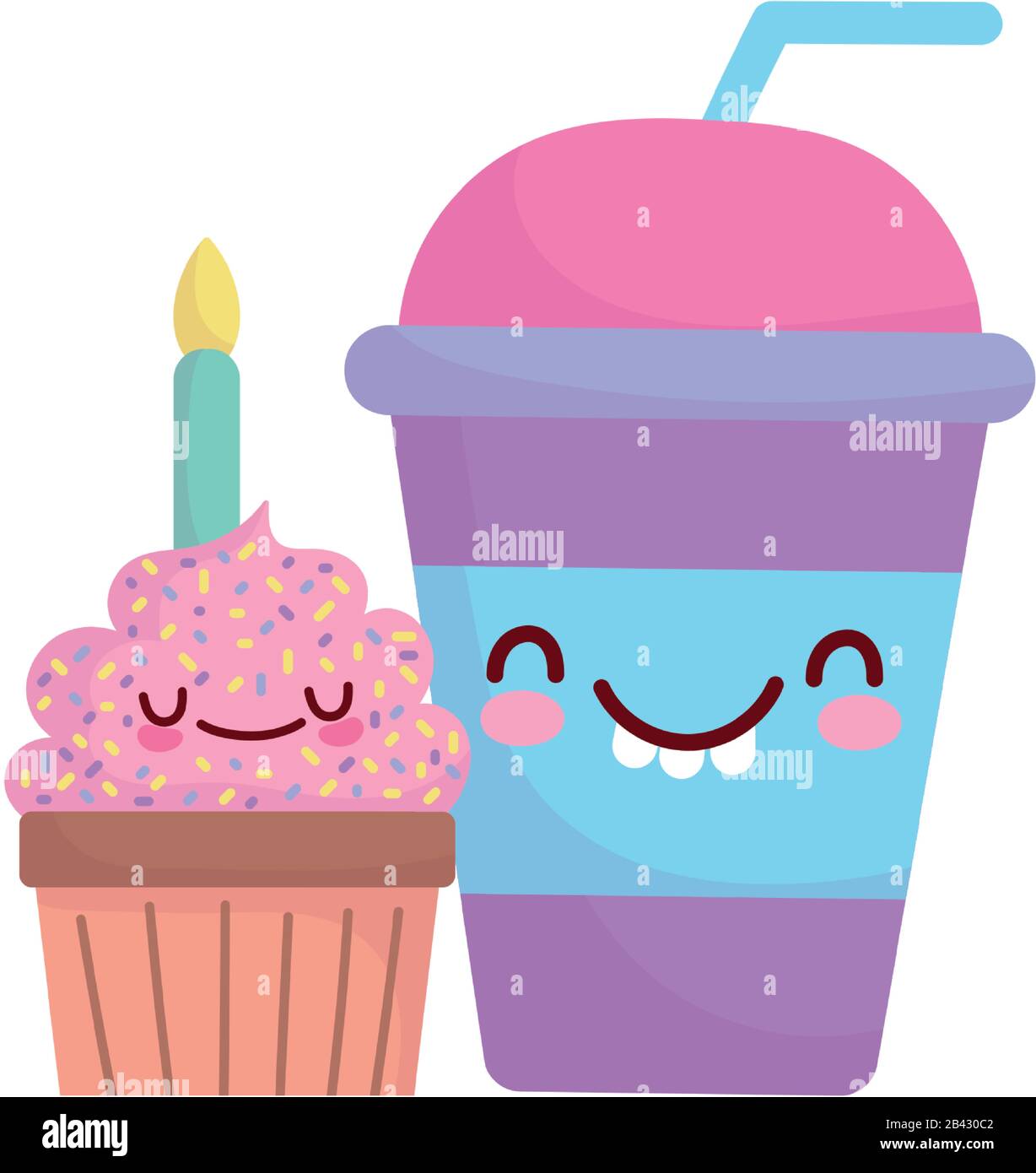 cupcake with candle smoothie cup menu character cartoon food cute ...